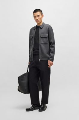 BOSS - Cardigan Regular zippé en laine vierge - Gris sombre