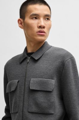 BOSS - Cardigan Regular zippé en laine vierge - Gris sombre