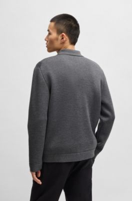 BOSS - Cardigan Regular zippé en laine vierge - Gris sombre