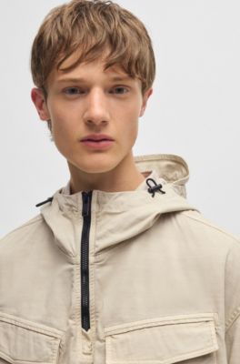 BOSS - Anorak-style overshirt in structured cotton - Light Beige