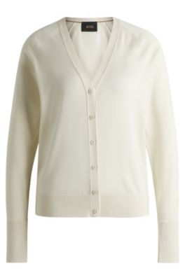 BOSS - Cardigan Relaxed en laine, soie et cachemire - Naturel