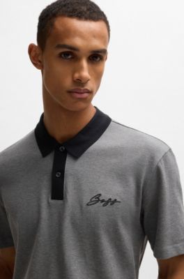BOSS - Mercerised-cotton polo shirt with script logo - Grey