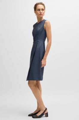 BOSS - Shift-style dress in virgin wool with wrap skirt - Dark Blue