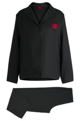 HUGO - Pijama relaxed fit con botones de la marca - Negro