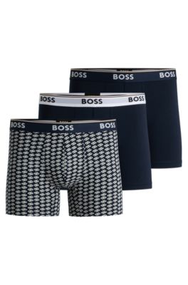 BOSS - Three-pack of stretch-cotton boxer briefs with logos - Dark Blue