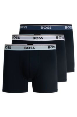 BOSS - Three-pack of stretch-cotton boxer briefs with logos - Blue