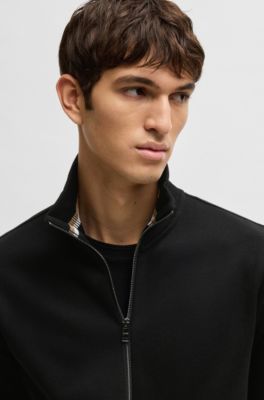 BOSS - Mercerised-cotton regular-fit sweatshirt with stripe cuffs - Black