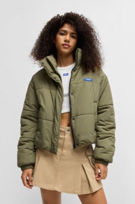 HUGO - Relaxed-fit water-repellent jacket with silicone logo badge - Khaki