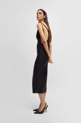 BOSS - NAOMI x BOSS cocktail dress with asymmetric draped neckline - Black