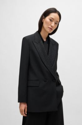 BOSS - Relaxed-fit blazer with crystal-studded lapels - Black