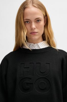 HUGO - Jersey relaxed fit con logo grabado - Negro