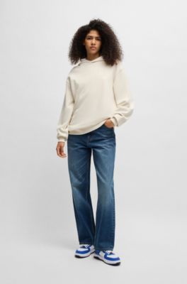HUGO - Oversized-fit cotton-terry hoodie with playful slogan - Natural