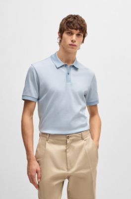 BOSS - Mercerised-cotton polo shirt with micro pattern - Light Blue