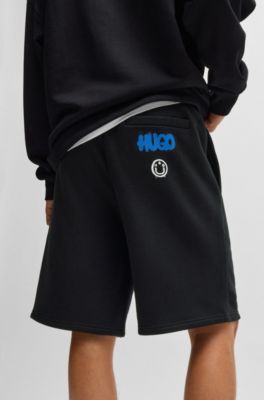 HUGO - Shorts de felpa de algodón con logo - Negro