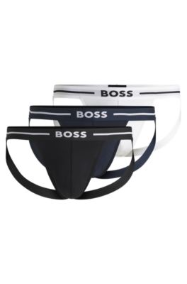 BOSS - Three-pack of jock-strap briefs in stretch cotton - Black ...