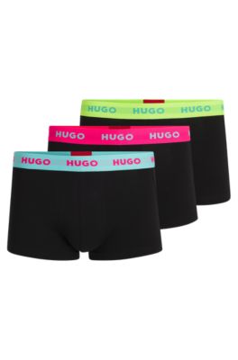 HUGO - Pack de três boxers em algodão elástico com logótipo no cós - Yellow