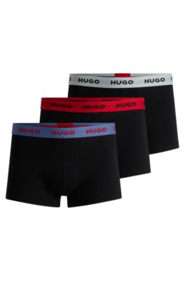 HUGO - Three-pack of stretch-cotton trunks with logo waistbands