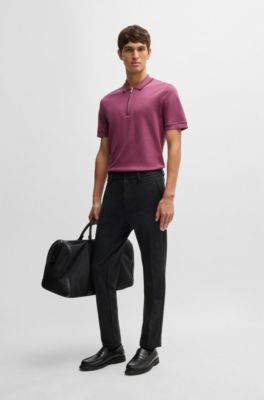 BOSS - Polo en coton structuré avec patte zippée - Lilas
