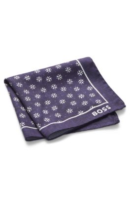 BOSS - Logo pocket square with printed border - Dark Blue
