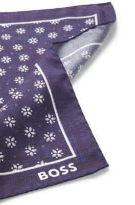 BOSS - Logo pocket square with printed border - Dark Blue