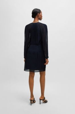 BOSS - Robe portefeuille avec détails drapés - Bleu foncé