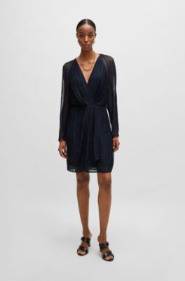 BOSS - Robe portefeuille avec détails drapés - Bleu foncé