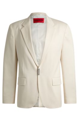HUGO - Slim-fit suit jacket with metallic logo closure - White
