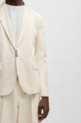 HUGO - Slim-fit suit jacket with metallic logo closure - White