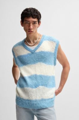 HUGO - Oversized-fit knit vest with block stripes - White / Blue