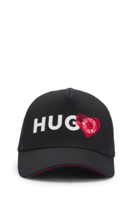 HUGO - Trucker cap in cotton twill with heart logo - Black
