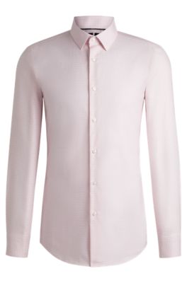 BOSS Slim fit shirt in anti bacterial patterned Oxford cotton light pink