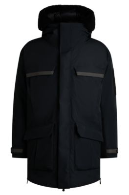 BOSS - Water-repellent parka jacket with detachable fleece trim - Black