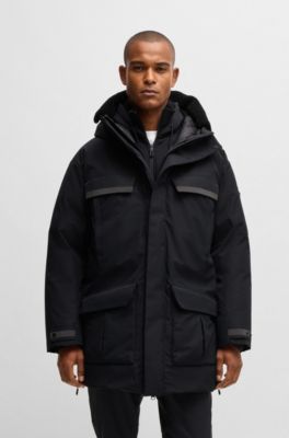 BOSS - Water-repellent parka jacket with detachable fleece trim