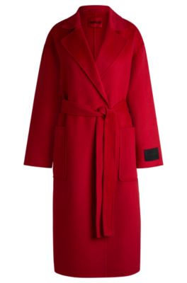 HUGO - Oversized-fit coat with tie-up belt - Red
