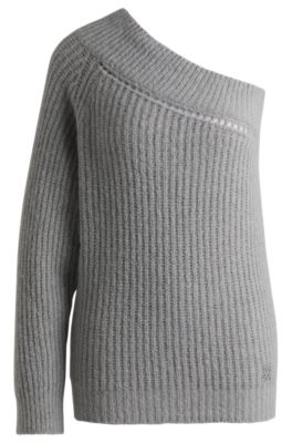 HUGO - One-shoulder regular-fit sweater with knitted structure - Grey