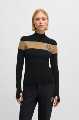 BOSS - BOSS Ski stretch-knit sweater with camel stripes - Black