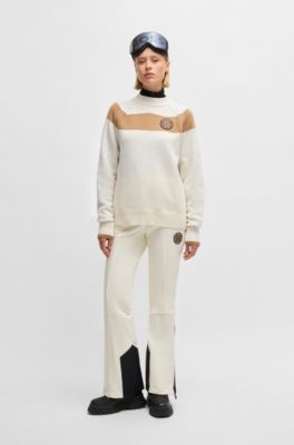 BOSS - BOSS Ski virgin-wool sweater with camel stripes - Natural