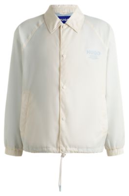 HUGO - Regular-fit water-repellent coach jacket with logo prints - Natural