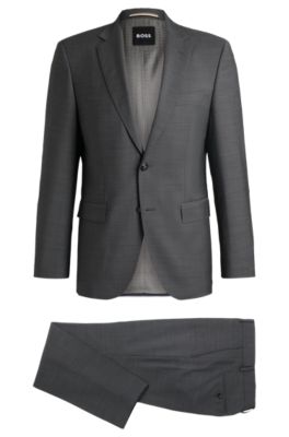 BOSS - Regular-fit suit in micro-patterned virgin wool - Grey