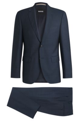 BOSS - Regular-fit suit in micro-patterned virgin wool - Blue