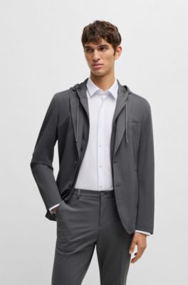 BOSS - Slim-fit blazer with integrated hooded inner - Silver