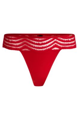 BOSS - String avec finition en dentelle et logo - Rouge