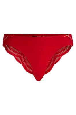 BOSS - Slip avec finition en dentelle et logo - Rouge