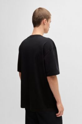HUGO - T-shirt oversize in cotone con stampa di grande impatto - Nero