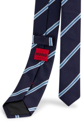 HUGO - Silk-jacquard tie with diagonal stripes - Dark Blue