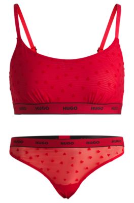 HUGO - Flocked heart-pattern underwear gift set in mesh - Red