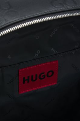 HUGO - Faux-leather backpack with stacked-logo pattern - Black