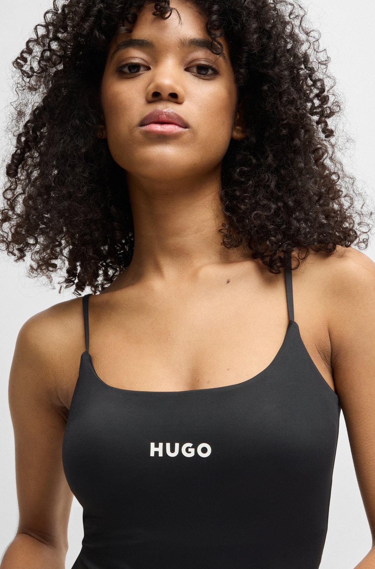 HUGO - Logo-print swimsuit with removable pads - Black HUGO - Logo-print swimsuit with removable pads - Black