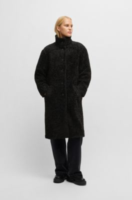 BOSS - Teddy coat with patterned buttons - Black