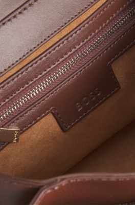 BOSS - Ariell shoulder bag in woven matte leather - Dark Brown